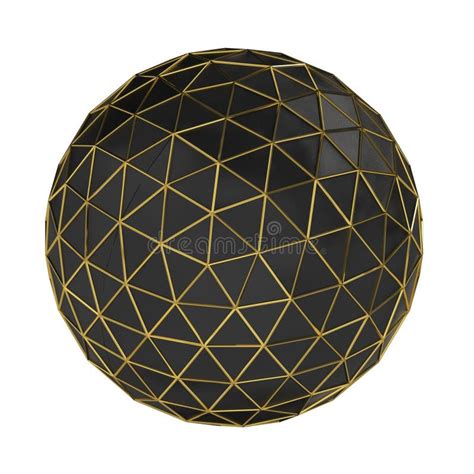Luxurious Black Sphere With Golden Geometric Pattern Isolated On White