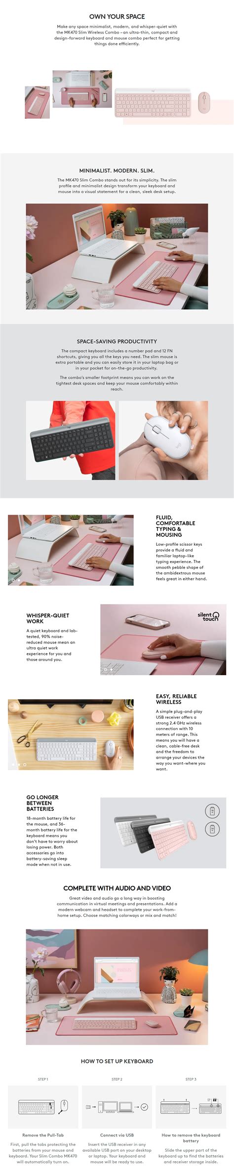 Logitech Mk470 Slim Combo Wireless Keyboard And Mouse Combo Rose 920 011326 Au