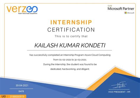 Kailash Kumar Kondeti On Linkedin Completed My Internship In Microsoft Azure At Verzeo
