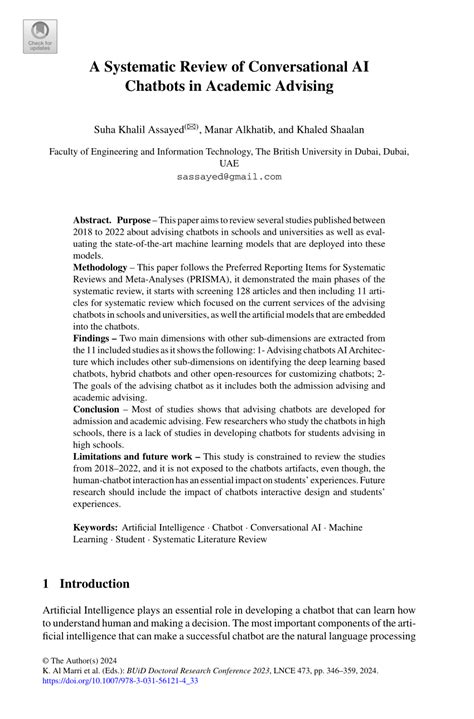 Pdf A Systematic Review Of Conversational Ai Chatbots In Academic Advising