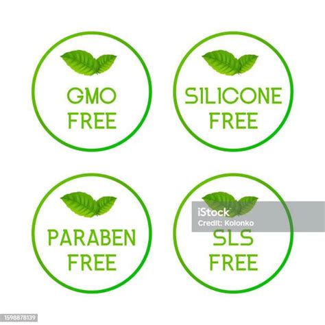 황산염 무료 파라벤 무료 벡터 아이콘입니다 Gmo Sls 무료 방부제 화학 유기 원형 라벨 개체 그룹에 대한 스톡 벡터 아트 및 기타 이미지 Istock