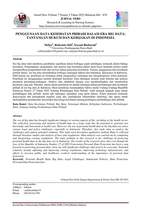 Pdf Penggunaan Data Kesehatan Pribadi Dalam Era Big Data Tantangan Hukum Dan Kebijakan Di
