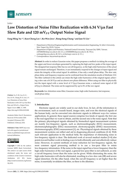 Pdf Low Distortion Of Noise Filter Realization With 634 Vμs Fast