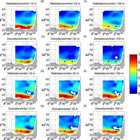 Temporal Cross Correlation Maps Between The Water Column Levels