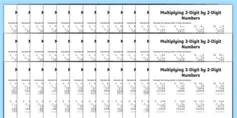 Multiplication Digit X Digit Missing Numbers Differentiated Worksheet