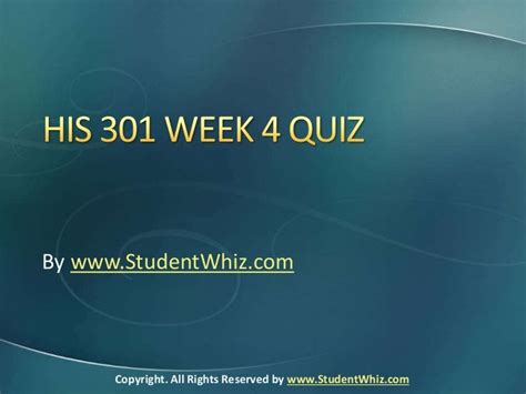 HIS 301 Week 4 Quiz Quiz Exam Answer Assignments
