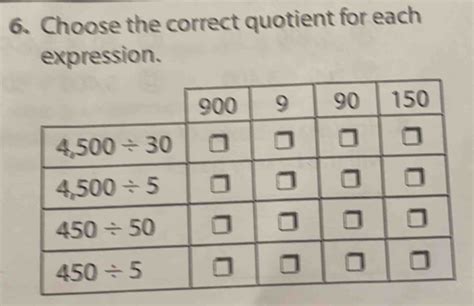 Solved 6 Choose The Correct Quotient For Each Expression [algebra]