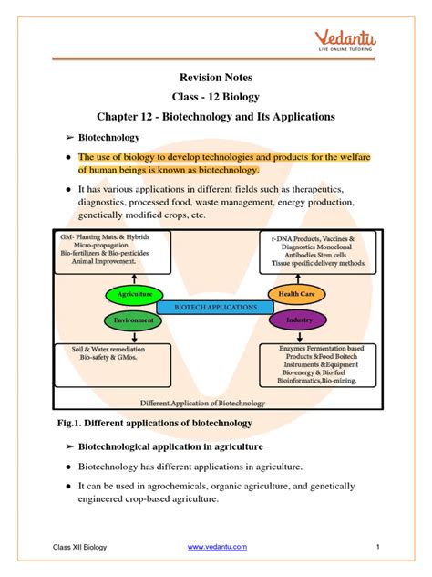 Biotechnology And Its Application Class 12 Notes Biology Chapter 12 Pdf Pdf Genetically