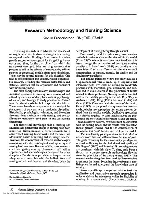 Pdf Research Methodology And Nursing Science