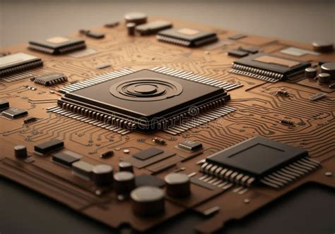 close up of a detailed microprocessor on a circuit board stock image
