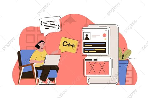Programming Concept Development Flat Cartoon Woman People Situation PNG And Vector With