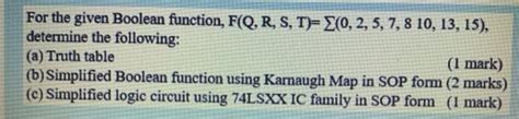 Solved For The Given Boolean Function Fq R S Te0 2