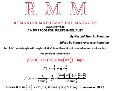 A New Proof For Eulers Inequality Romanian Mathematical Magazine