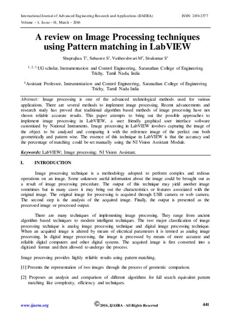 Pdf A Review On Image Processing Techniques Using Pattern Matching In