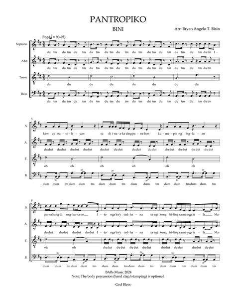 Pantropiko A Cappella Intermediate Digital Sheet Music Sheet
