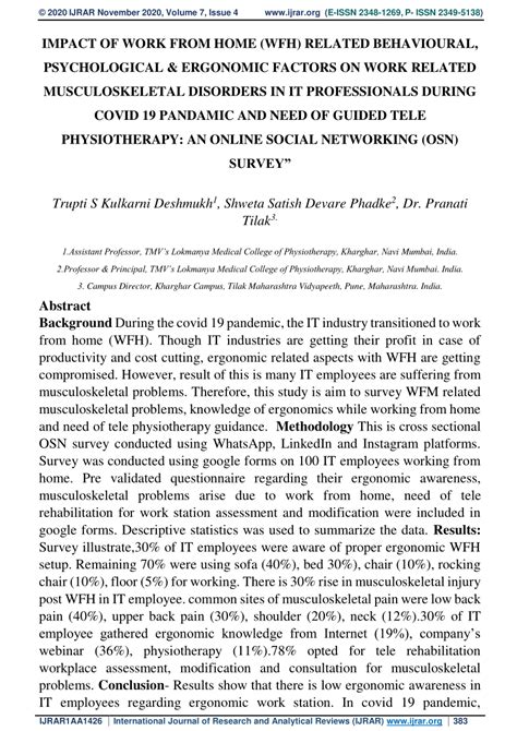 Pdf Impact Of Work From Home Wfh Related Behavioural Psychological