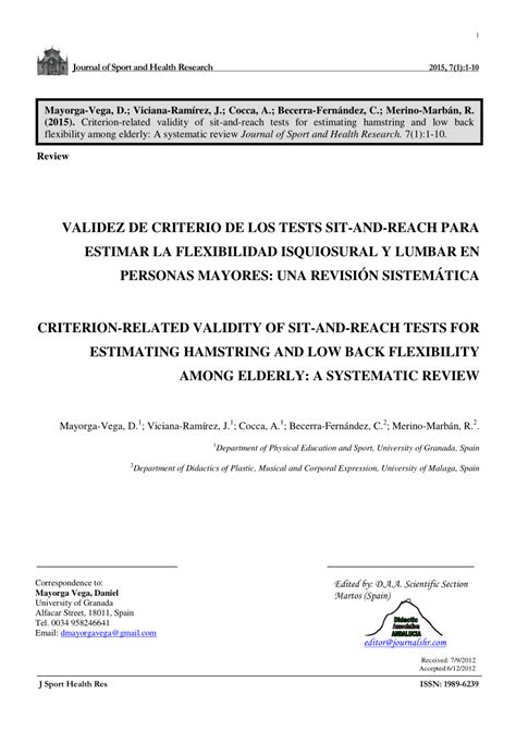 Pdf Criterion Related Validity Of Sit And Reach Tests For Estimating