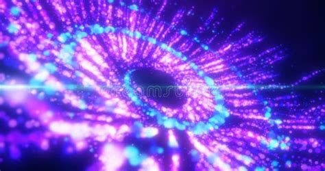 Abstract Purple And Blue Bright Luminous Particles Flying In A Spiral