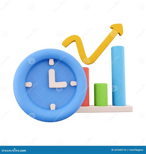 3d Rendering Clock And Color Graphs Pointing Up Icon 3d Render Chart And Oclock Timer Icon On