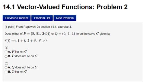 Solved 14 1 Vector Valued Functions Problem 2 1 Point