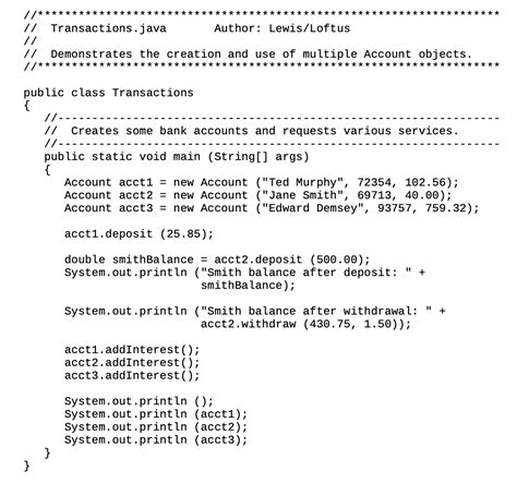 solved transactions java author lewis loftus 1
