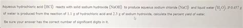 Solved Aqueous Hydrochloric Acid HCl Reacts With Solid Chegg