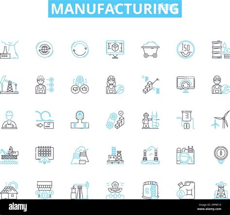 Manufacturing Linear Icons Set Production Assembly Fabrication