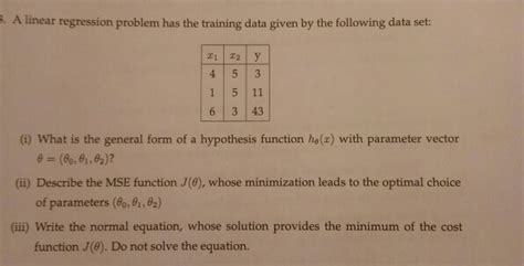Solved A Linear Regression Problem Has The Training Data Chegg