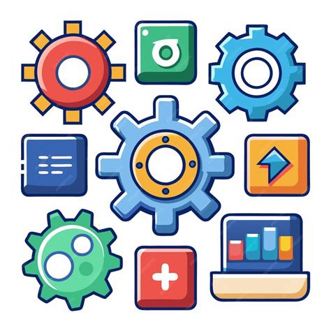 colorful gears with icons for data coding settings and technology