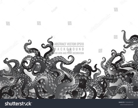 Futuristic Background Black White Tentacles Octopus Stock Vector