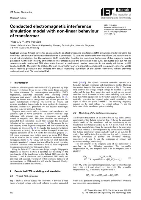 Pdf Conducted Electromagnetic Interference Simulation Model With Non