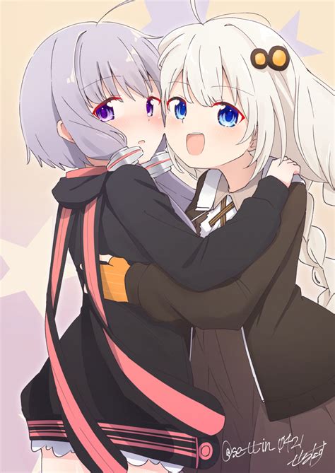 Safebooru 2girls Blue Eyes Blush Hair Ornament Highres Hood Hoodie