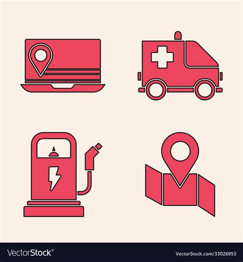 Set Folded Map With Location Marker Laptop Vector Image