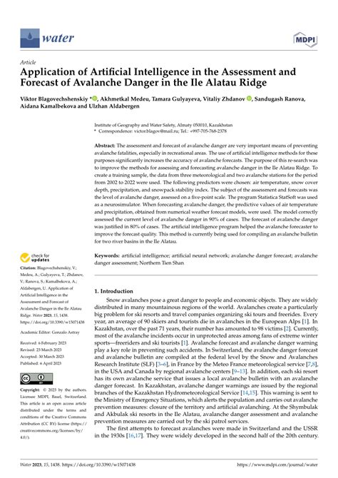 (PDF) Application of Artificial Intelligence in the Assessment and Forecast of Avalanche Danger ...