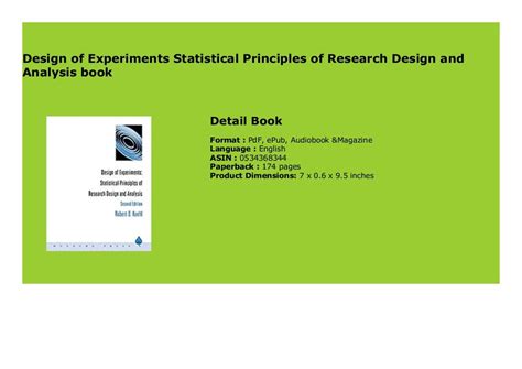 Design Of Experiments Statistical Principles Of Research Design And