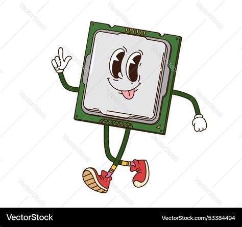 Cartoon Groovy Computer Chip Processor Character Vector Image