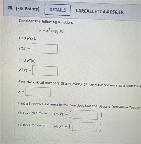 solved consider the following function y x2log5 x find