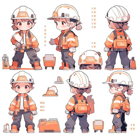 Premium Photo Character Of Male Construction Worker Chibi Kawaii