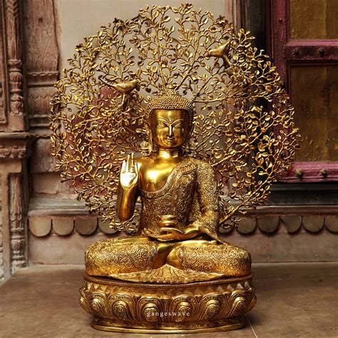 Golden Brass Buddha With Tree Buy Exclusive Brass Statues