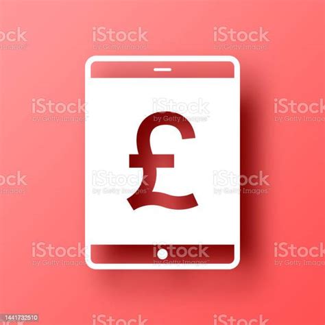파운드 기호가 있는 태블릿 Pc 그림자가 있는 빨간색 배경의 아이콘 0명에 대한 스톡 벡터 아트 및 기타 이미지 0명 3