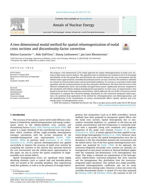 Pdf A Two Dimensional Modal Method For Spatial Rehomogenization Of Nodal Cross Sections And