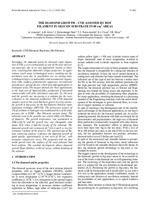 Pdf The Diamond Growthcvd Assisted By Hot Filament In Silicon