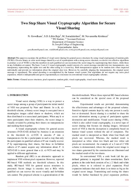 Pdf Two Step Share Visual Cryptography Algorithm For Secure Visual Sharing