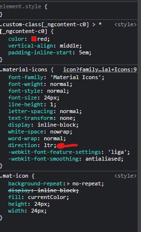 Angular Mat Icon Keeps Rules For Ltr Direction Even When Page Is Rtl Stack Overflow