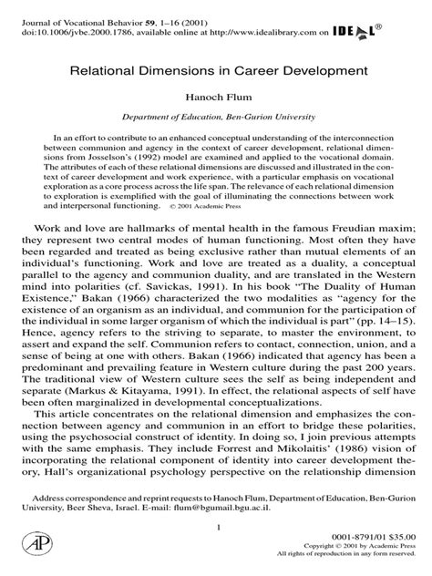 Relational Dimensions In Career Development Pdf Attachment Theory Identity Social Science