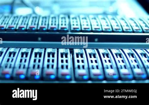 Working Data Center With Rows Of Rack Servers Neural Network Monitoring Super Computer Server