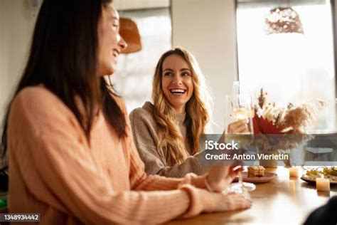 아름다운 미소 짓는 친구 레스토랑에서 회의에서 맛있는 화이트 와인을 마시는 여성 단체에 대한 스톡 사진 및 기타 이미지 단체 백인종 사진 이미지 Istock