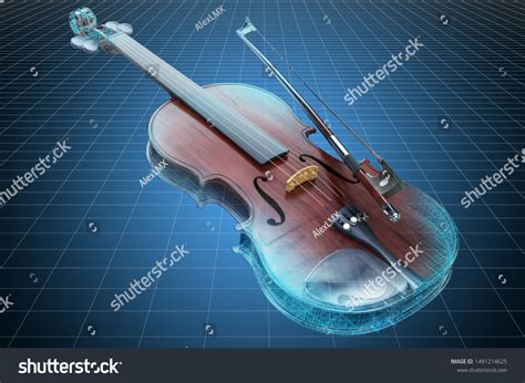 Visualization 3d Cad Model Violin Blueprint Stock Illustration