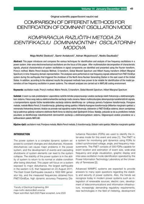 Pdf Comparison Of Different Methods For Identification Of Dominant Oscillation Mode
