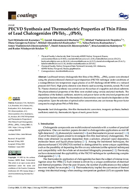 Pdf Pecvd Synthesis And Thermoelectric Properties Of Thin Films Of